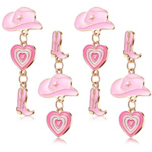 2 pairs cowboy hat earrings cowgirl earrings western jewelry cowboy boot earrings cute jewelry pink heart dangle drop cowgirl jewelry valentine's day gift for women girls disco country party