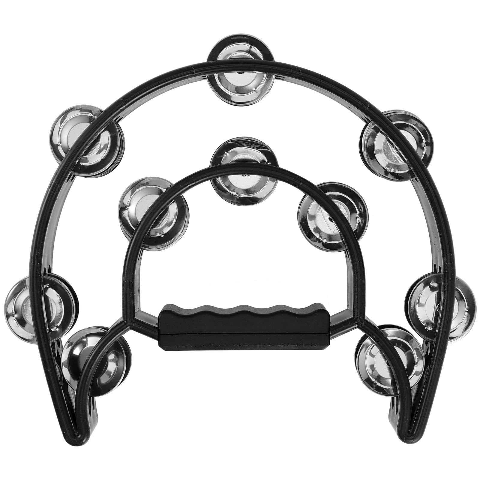 FUNSUEI 6 Pack Double Row Tambourine, Half Moon Handheld Tambourine, Metal Jingles Hand Held Percussion Plastic Musical Tambourine for Church, Party, Band, 6 Colors