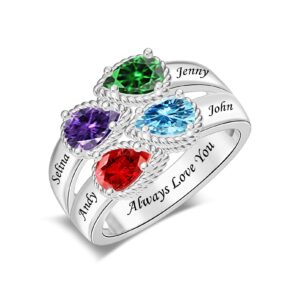 missnana personalized mothers ring with 2-5 pear birthstones sterling silver family rings with birthstones ring for mom custom rings