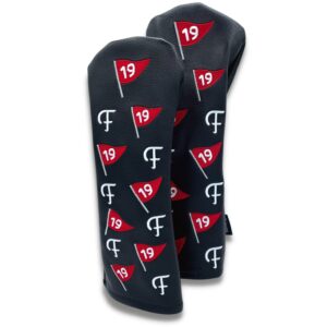 Fairway Golf | Fairway Wood Headcover | Premium Fairway Wood Cover Protector | Fits Taylormade Titleist Cobra etc. | 19th Hole Flag | Black