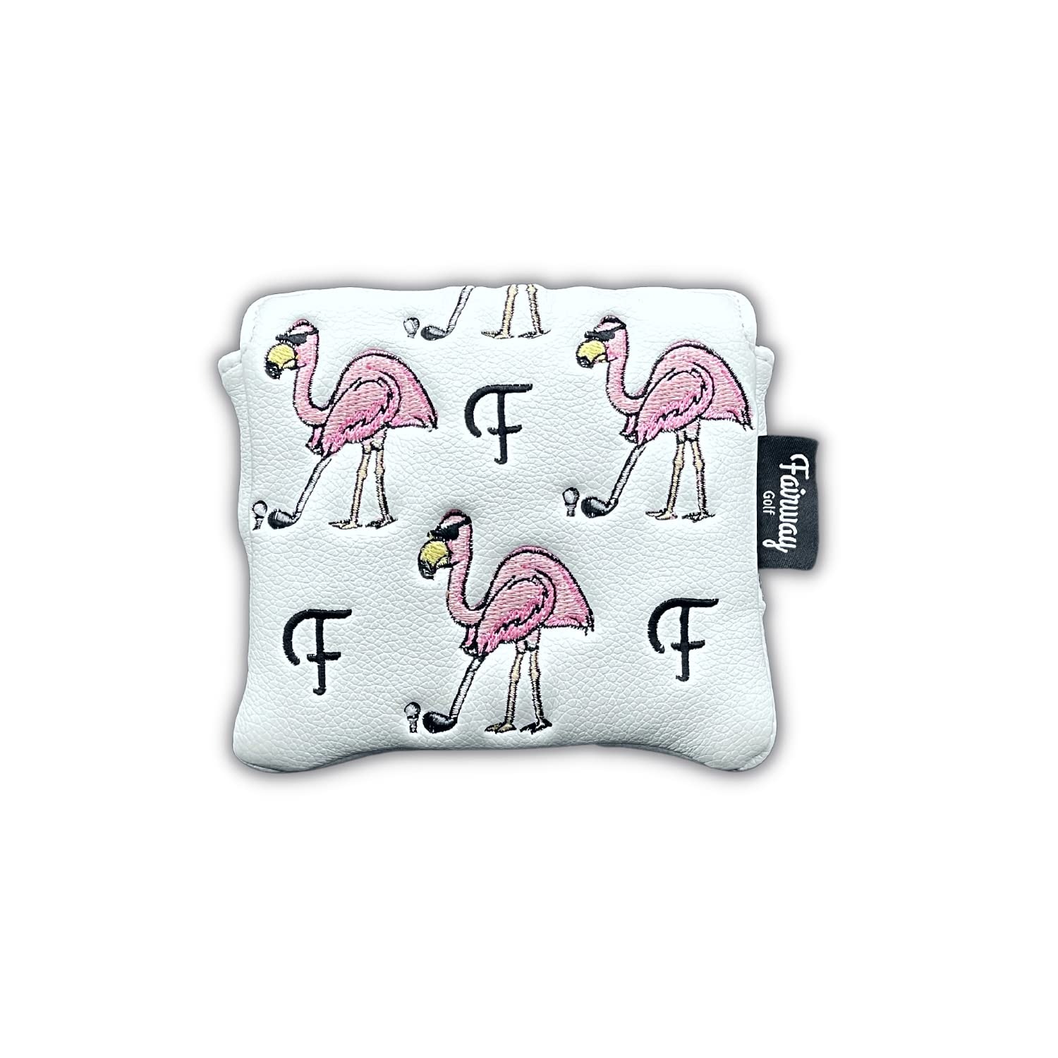 Fairway Golf | Mallet Putter Cover | Premium Putter Headcover Protector with Strong Velcro Closure | Fits Scotty Cameron Taylormade Odyssey etc. | Flamingo | White