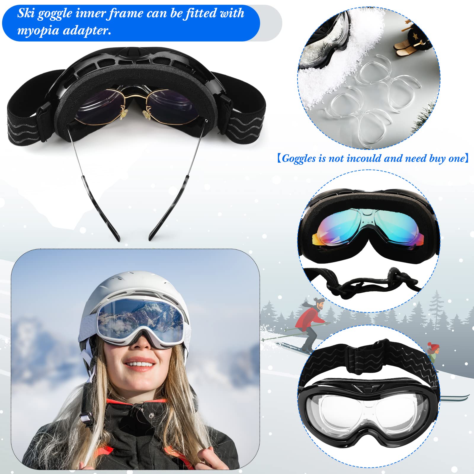 4 Pieces Prescription Ski Goggles RX Insert Optical Adaptor Ski and Snowboard Goggle Insert Adaptor Optical Insert for Glasses Wearers Universal Size Inner Frame for Snowboard Motorcycle Goggle