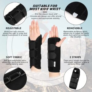 2 Pcs Wrist Brace for Kids Youth Carpal Tunnel Black Splints Wrist Brace Night Support with Adjustable Compression Straps for Children Sports Sleep (Age 8-12)