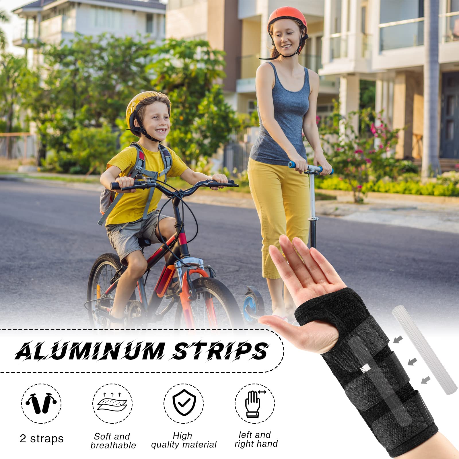 2 Pcs Wrist Brace for Kids Youth Carpal Tunnel Black Splints Wrist Brace Night Support with Adjustable Compression Straps for Children Sports Sleep (Age 8-12)