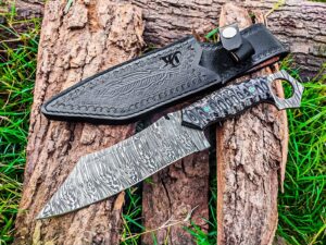 custom hand made damascus steel hunting knife,11" inches skinner,out door survival camping,fix blade, classic, christmas gift, nice grip handle,sharp, slicer, leather sheath hunt-01