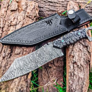 Custom hand made Damascus steel hunting knife,11" inches Skinner,out door survival camping,fix blade, classic, Christmas gift, nice grip handle,sharp, slicer, Leather sheath HUNT-01