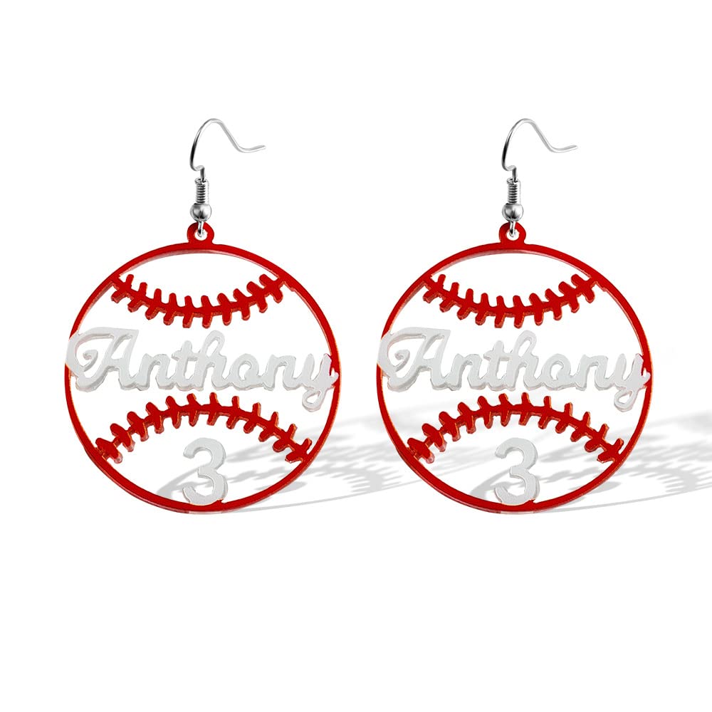 Custom Baseball Earrings For Women Lightweight Baseball Number Drop Dangle Earrings For Daughter Personalized Name Baseball Mom Earrings Gifts For Sister Mother Grandma