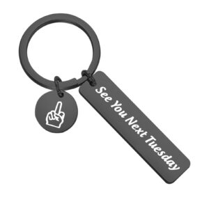 hollp funny gift for best friend see you next tuesday keyring with middle finger charm cunt” gag gift (see you next tuesday-black)