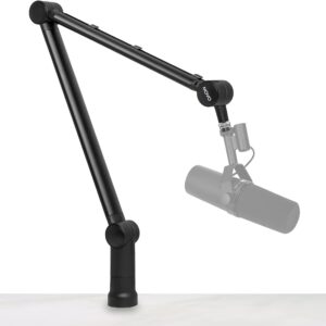 movo asm-7 desktop mic boom arm stand - desk mic stand with desktop clamp - adjustable microphone arm desk mount - compatible with shure sm7b/mv7, blue yeti, hyperx quadcast, rode podmic, and more