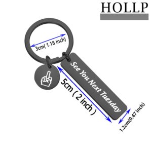 HOLLP Funny Gift for Best Friend See You Next Tuesday Keyring with Middle Finger Charm CUNT” Gag Gift (See You Next Tuesday-black)