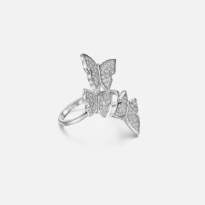 Michooyel S925 Cubic Zirconia Butterfly Adjustable Ring CZ Sterling Silver Finger Ring Statement Ring for Women