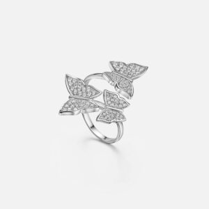 Michooyel S925 Cubic Zirconia Butterfly Adjustable Ring CZ Sterling Silver Finger Ring Statement Ring for Women