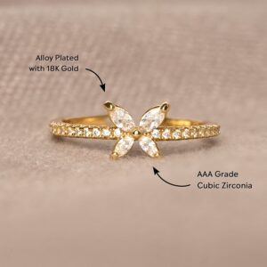 Story Jewellery Gold Plated Cubic Zirconia Cute Dainty Butterfly Rings for Women, Dainty Cute Butterfly Statement Rings, Inspirational Jewelry Gift for Her, Gemstone, Cubic Zirconia