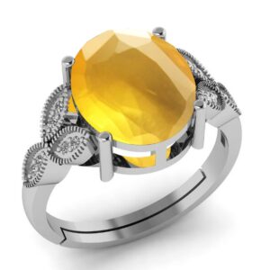 LMDPRAJAPATIS 9.00 Carat Natural Yellow Sapphire Stone Astrological Purpose Silver Plated Ring For Women's