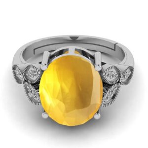 LMDPRAJAPATIS 9.00 Carat Natural Yellow Sapphire Stone Astrological Purpose Silver Plated Ring For Women's