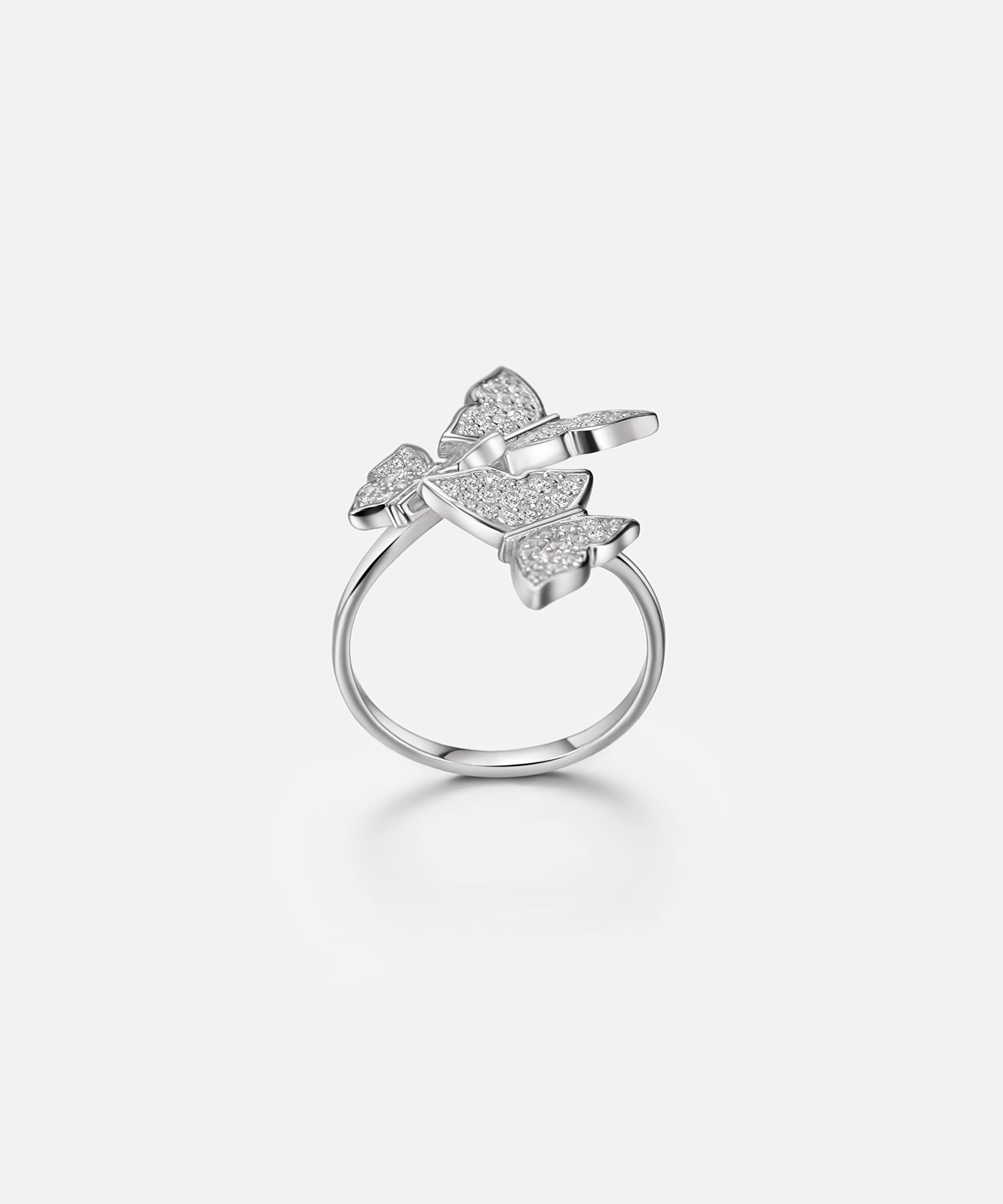 Michooyel S925 Cubic Zirconia Butterfly Adjustable Ring CZ Sterling Silver Finger Ring Statement Ring for Women