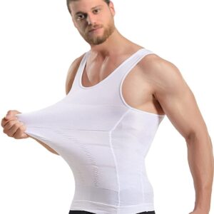 Mistirik 1Pcs Compression Shirts for Men - Mens Slimming Body Shaper Vest - Tight Tank Top for Men - Compression Shirt Tank Top (White, X-Large)