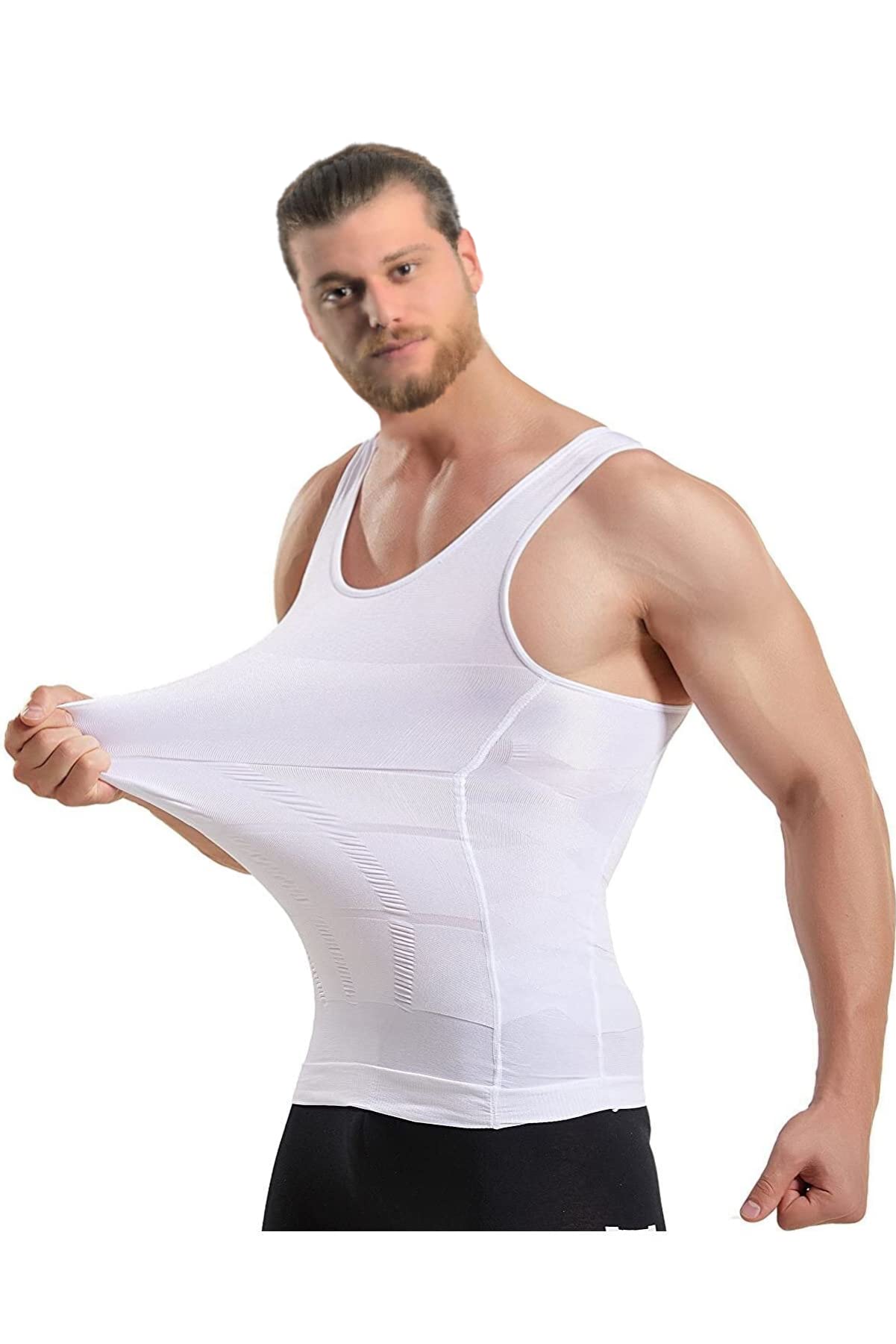 Mistirik 1Pcs Compression Shirts for Men - Mens Slimming Body Shaper Vest - Tight Tank Top for Men - Compression Shirt Tank Top (White, X-Large)