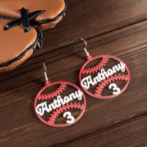 Custom Baseball Earrings For Women Lightweight Baseball Number Drop Dangle Earrings For Daughter Personalized Name Baseball Mom Earrings Gifts For Sister Mother Grandma