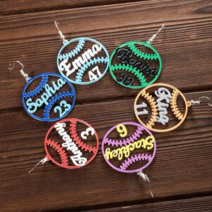 Custom Baseball Earrings For Women Lightweight Baseball Number Drop Dangle Earrings For Daughter Personalized Name Baseball Mom Earrings Gifts For Sister Mother Grandma