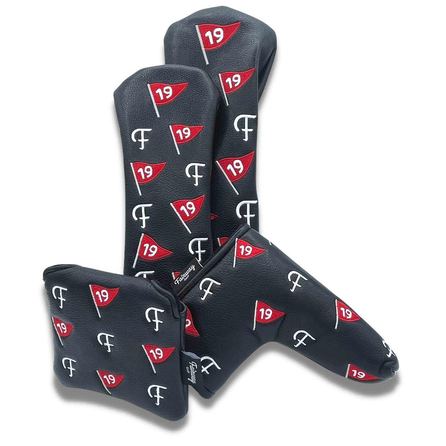 Fairway Golf | Mallet Putter Cover | Premium Putter Headcover Protector with Strong Velcro Closure | Fits Scotty Cameron Taylormade Odyssey etc. | 19th Hole Flag | Black