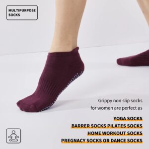 Sanstrong 4 Pairs Non Slip Grip Socks for Pilates Yoga Barre Ballet Dance, Anti Skid Grip Socks for Women and Men