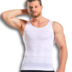 Mistirik 1Pcs Compression Shirts for Men - Mens Slimming Body Shaper Vest - Tight Tank Top for Men - Compression Shirt Tank Top (White, X-Large)