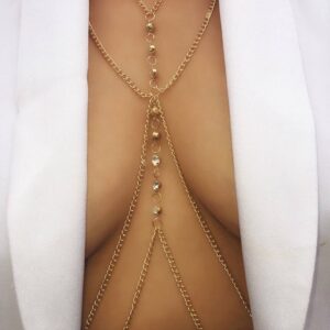 Layering Body Chain with Shinning Crystal, Brides Jewelry Gold Plated (BC28-Crystal )