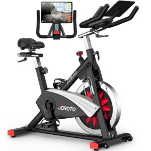 joroto x2pro bluetooth exercise bike, stationary indoor cycling bike with readable 100 levels magnetic resistance, plus 12.6 inch tablet bracket