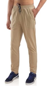 knqr men's performance lightweight quick dry zip pockets slim fit stretch active golf jogger pants amber khaki xxl