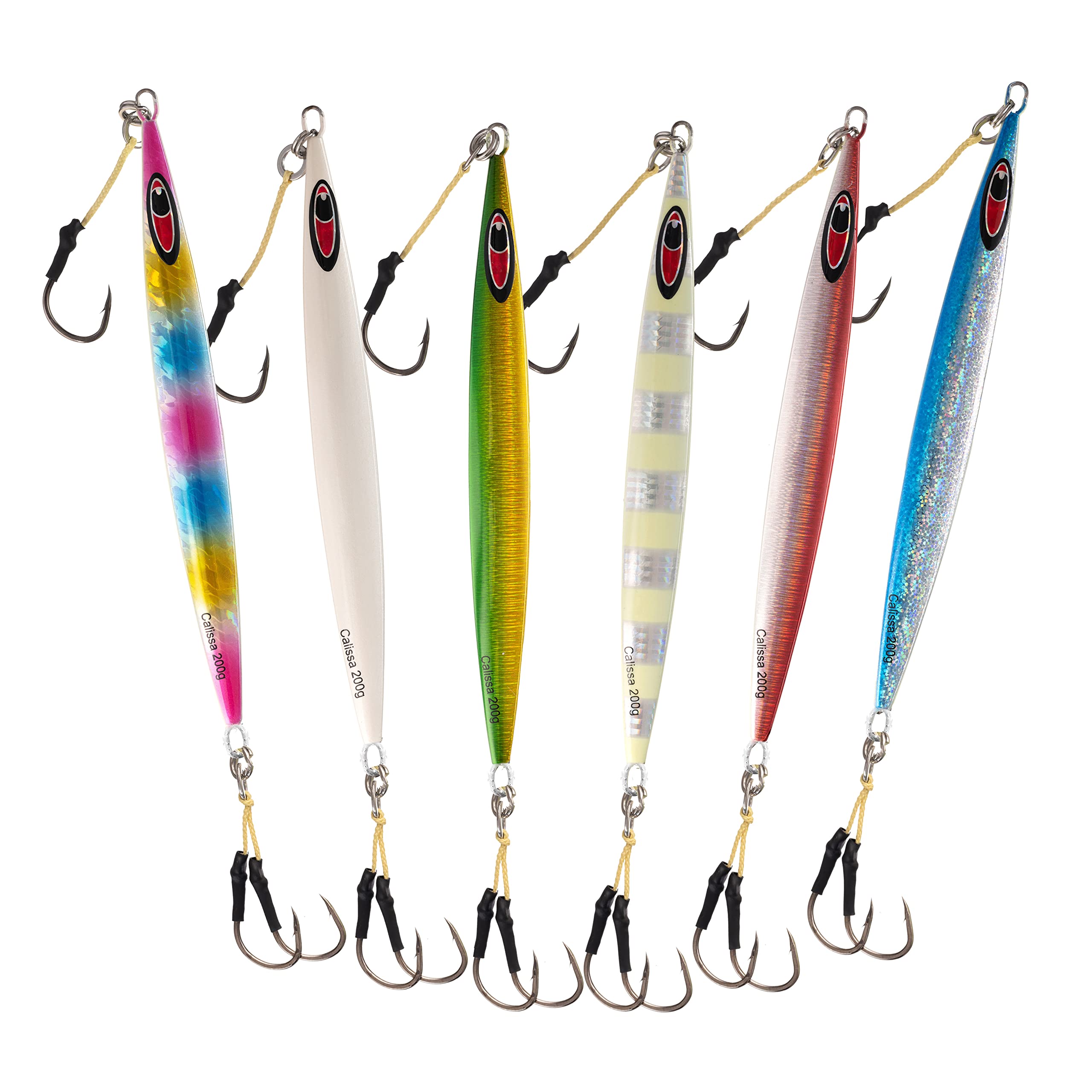 Calissa Offshore Tackle Speed Jig 80g 150g 200g 300LBS Assist Hooks 3/0 Butterfly - Vertical Jig Speed Lure Slow Pitch Flat (6 Pack, 400g)