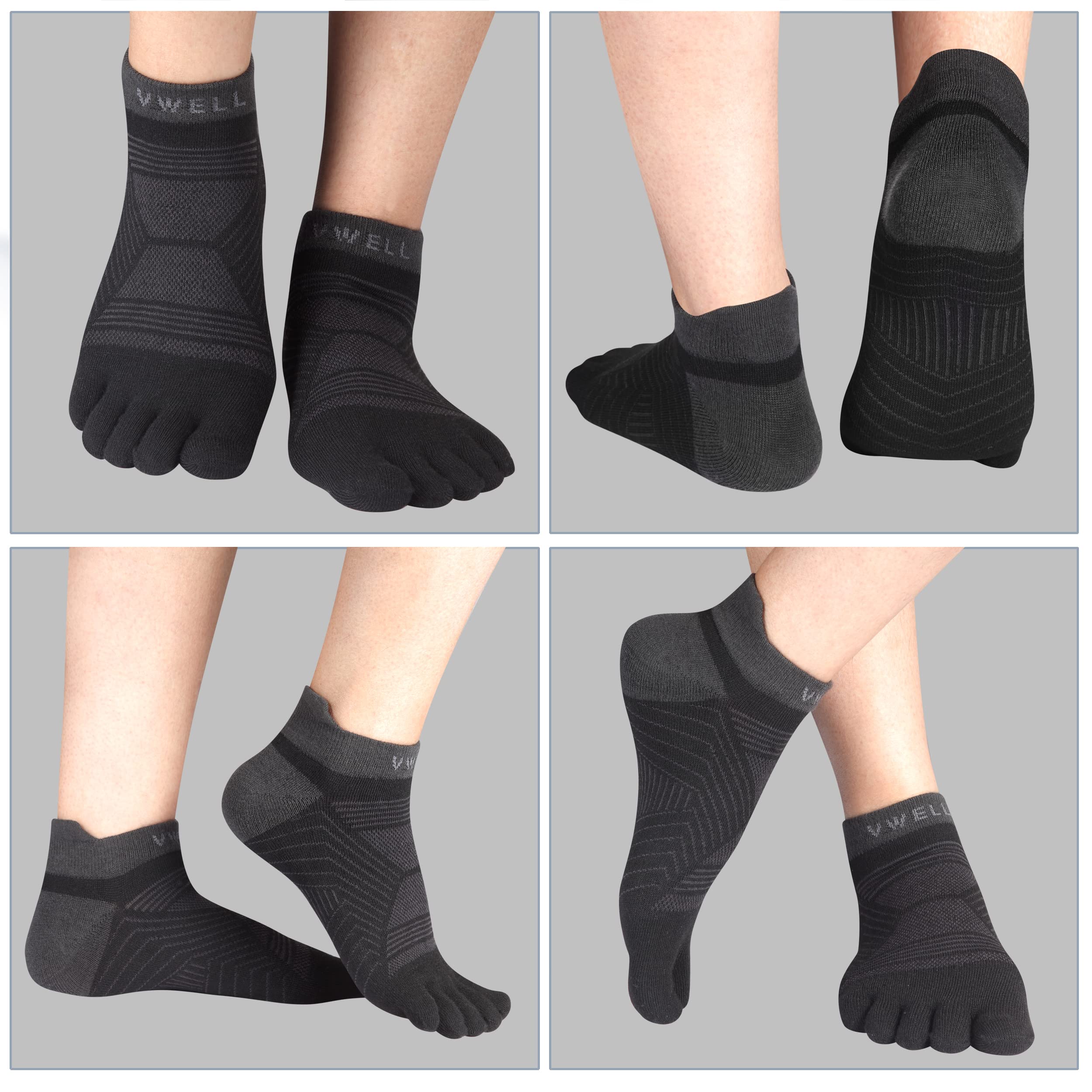 VWELL Toe Socks for Men/Women, COOLMAX Five Finger Socks, High Performance Athletic Toe Socks No Show (3Pairs)