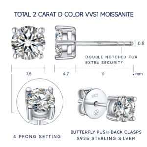 MomentWish Stud Earrings for Women with Christmas Gift Bag, 2Carat Simulated Moissanite Earrings 925 Sterling Silver Solitaire Earrings, Christmas Anniversary Holiday Gifts for Her