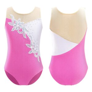 Linjinx Gymnastics Leotards for Girls One-piece Sparkle Diamonds Metallic Ballet Dancing Athletic Bodysuit Jumpsuit Pink 12 Years