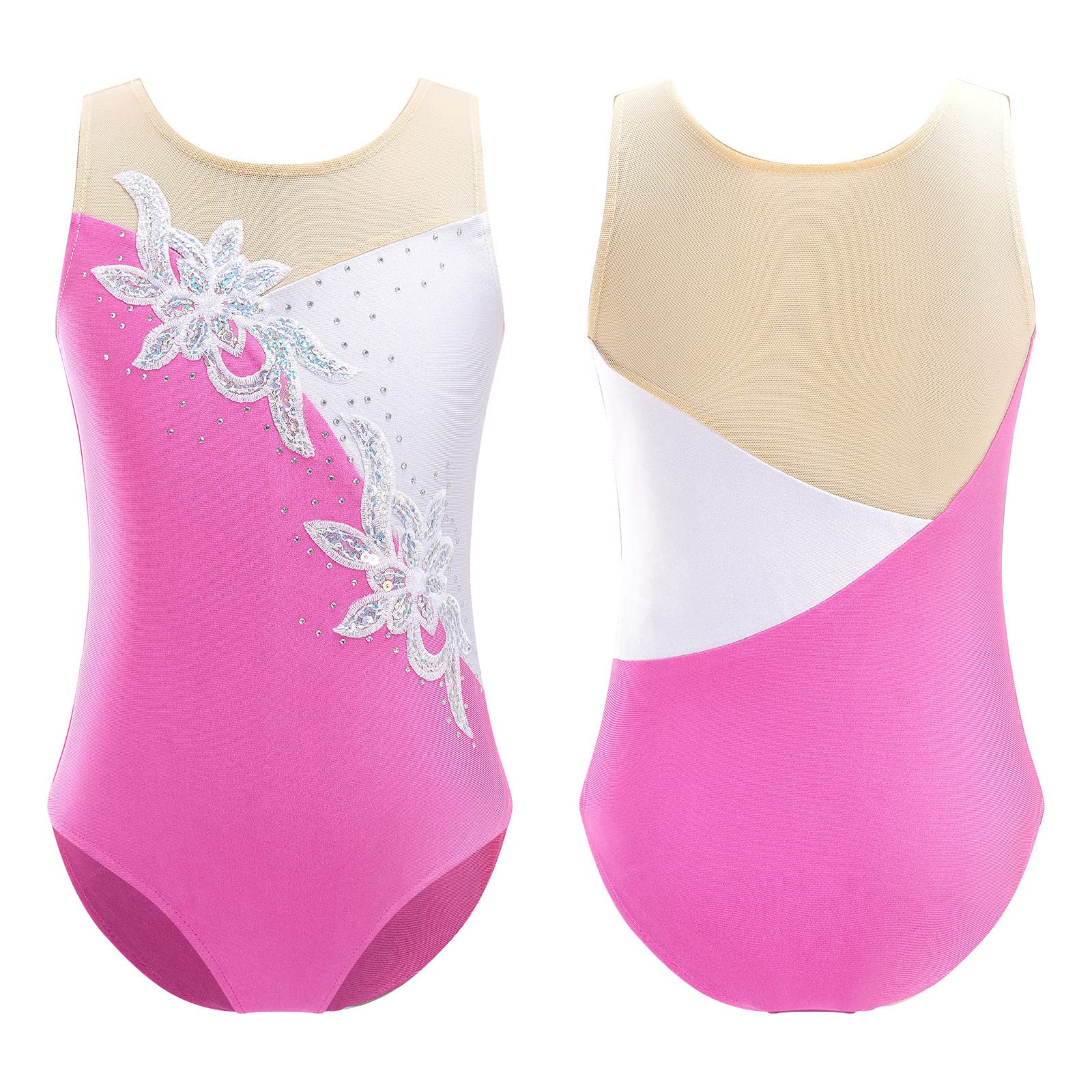 Linjinx Gymnastics Leotards for Girls One-piece Sparkle Diamonds Metallic Ballet Dancing Athletic Bodysuit Jumpsuit Pink 12 Years