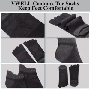 VWELL Toe Socks for Men/Women, COOLMAX Five Finger Socks, High Performance Athletic Toe Socks No Show (3Pairs)