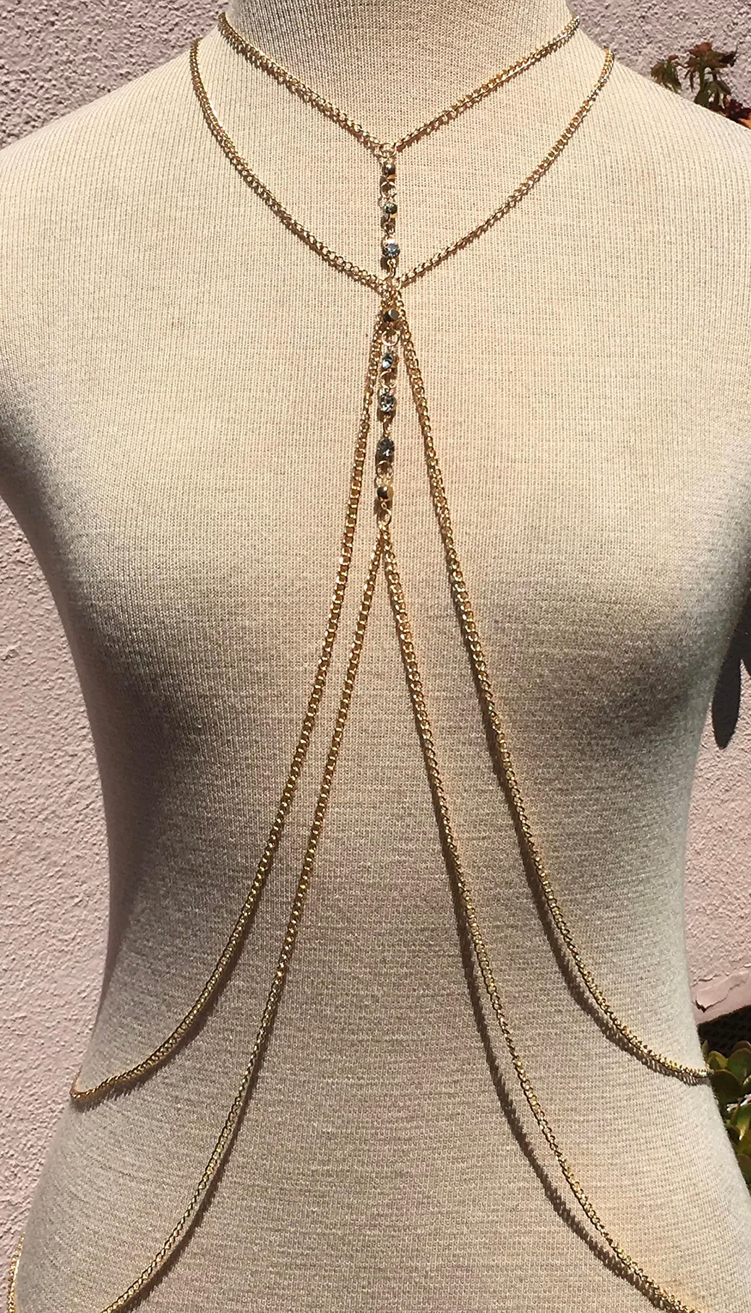 Layering Body Chain with Shinning Crystal, Brides Jewelry Gold Plated (BC28-Crystal )