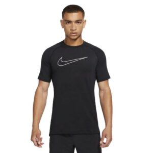 nike pro dri-fit men's slim fit short-sleeve dri-fit top (black/white, large)