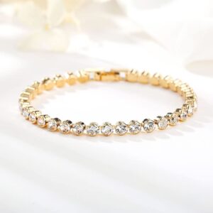 ZAHSY Gold Tennis Bracelet Cubic Zirconia Bracelets for Women Rhinestone Tennis Bracelets for Women Birthday Christmas Gifts Gold Chain Link Bracelet