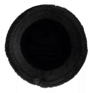 Women Plush Fluffy Bucket Hat Warm Lining Winter Faux Fur Cozy Wide Brim Winter (Black)