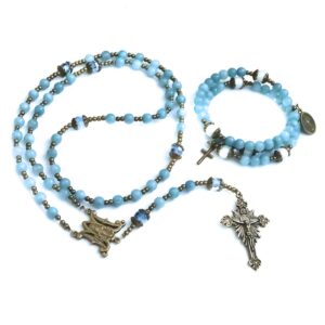 our lady of grace aquamarine jade stone rosary beads catholic for women and rosary bracelet for women set,rosary & miraculous medal bracelet,catholic rosary, stone, amethyst