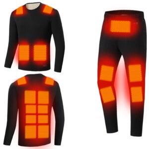 vuirrm thermal underwear for men electric heated thermal underwear set (top + pants) usb washable temperature adjustable in winter,5xl,black