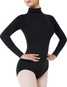 bakph women's dance ballet leotard turtleneck long sleeve leotard with durable snaps(7039-06-s)