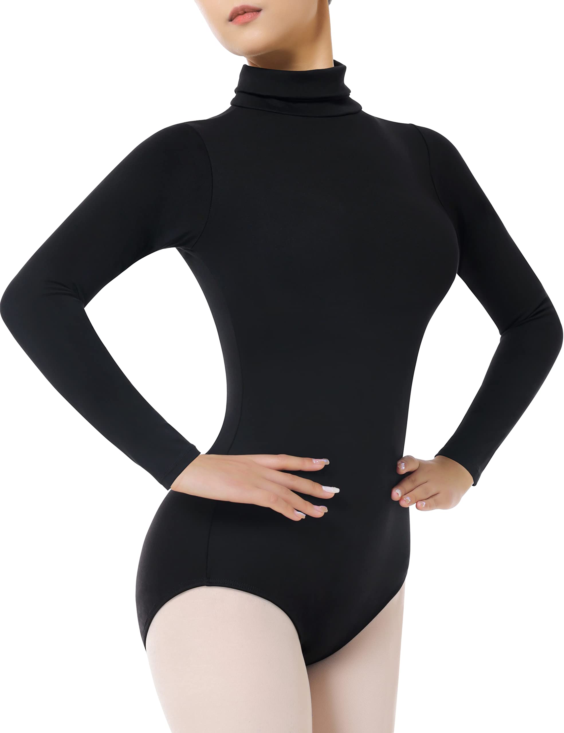 BAKPH Women's Dance Ballet Leotard Turtleneck Long Sleeve Leotard with Durable Snaps(7039-06-S)