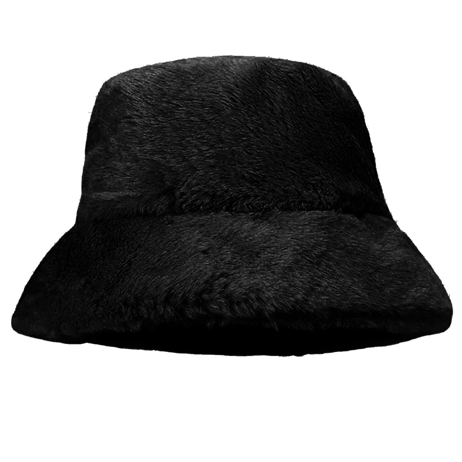 Women Plush Fluffy Bucket Hat Warm Lining Winter Faux Fur Cozy Wide Brim Winter (Black)