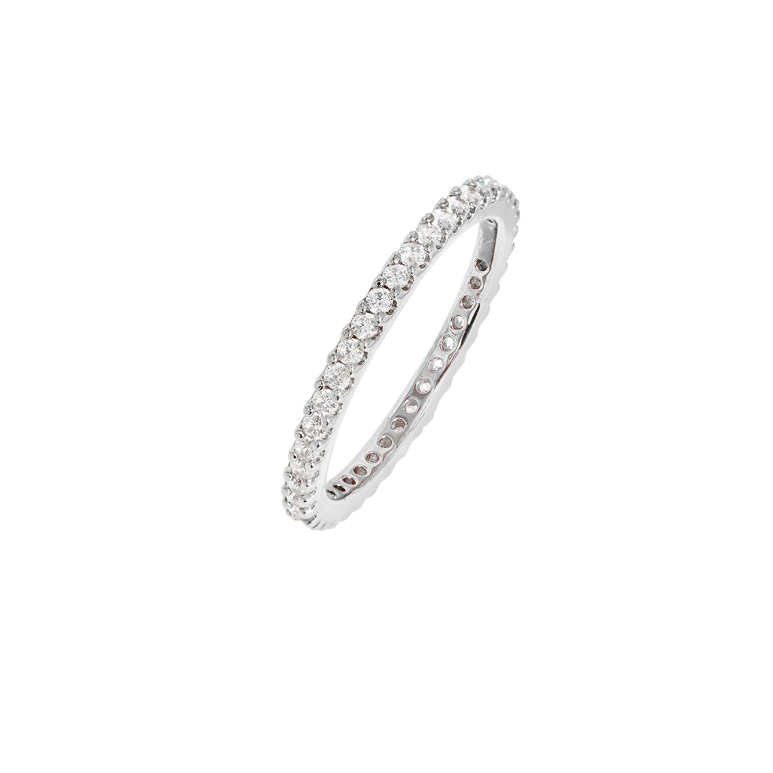 Amazon Essentials Rhodium Plated Single Row Pave Stackable Eternity Ring Size 7, Silver