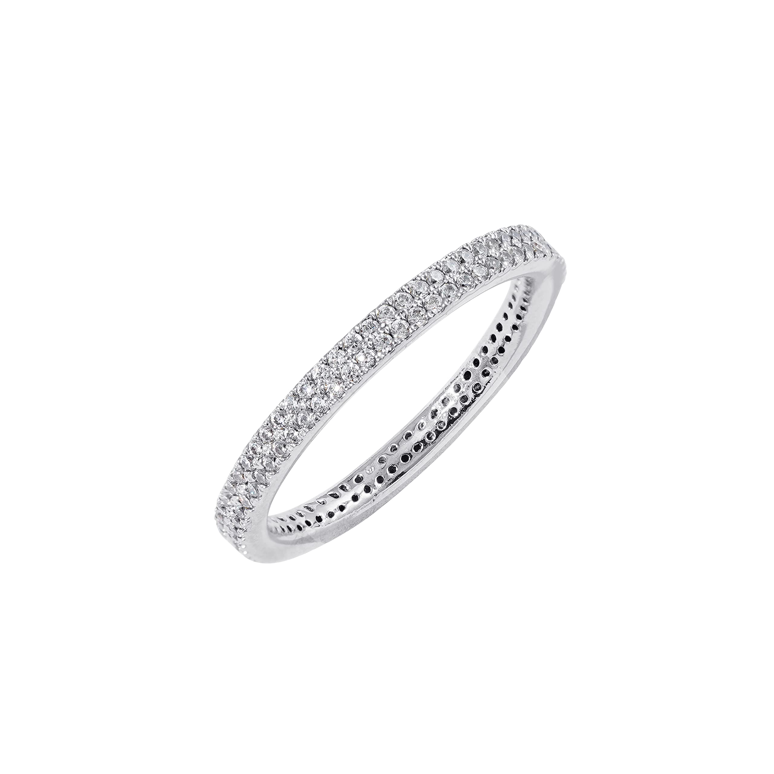 Amazon Essentials Rhodium Plated Double Row Pave Stackable Eternity Ring Size 5, Silver