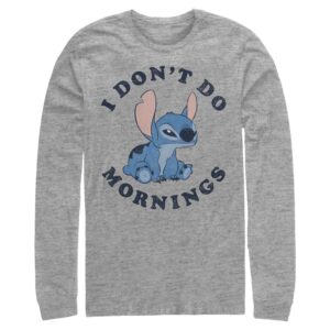 disney big & tall men's lilo stitch mornings tops long sleeve tee shirt, athletic heather, 5x-large