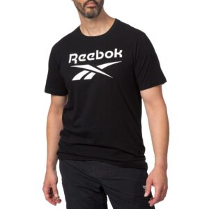 reebok stacked crewneck t-shirt slim fit| men's workout ready graphic front | 100% cotton t-shirts - black large