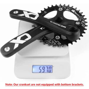 Cyclon Single Speed Square Taper Crankset, 170mm Mountain Bike Crankset with 104BCD 32T/34T/36T/38T/40T/42T Narrow Wide Tooth Round Black Chainring, Replacement for Bicycle Crank Arm Set MTB Crankset